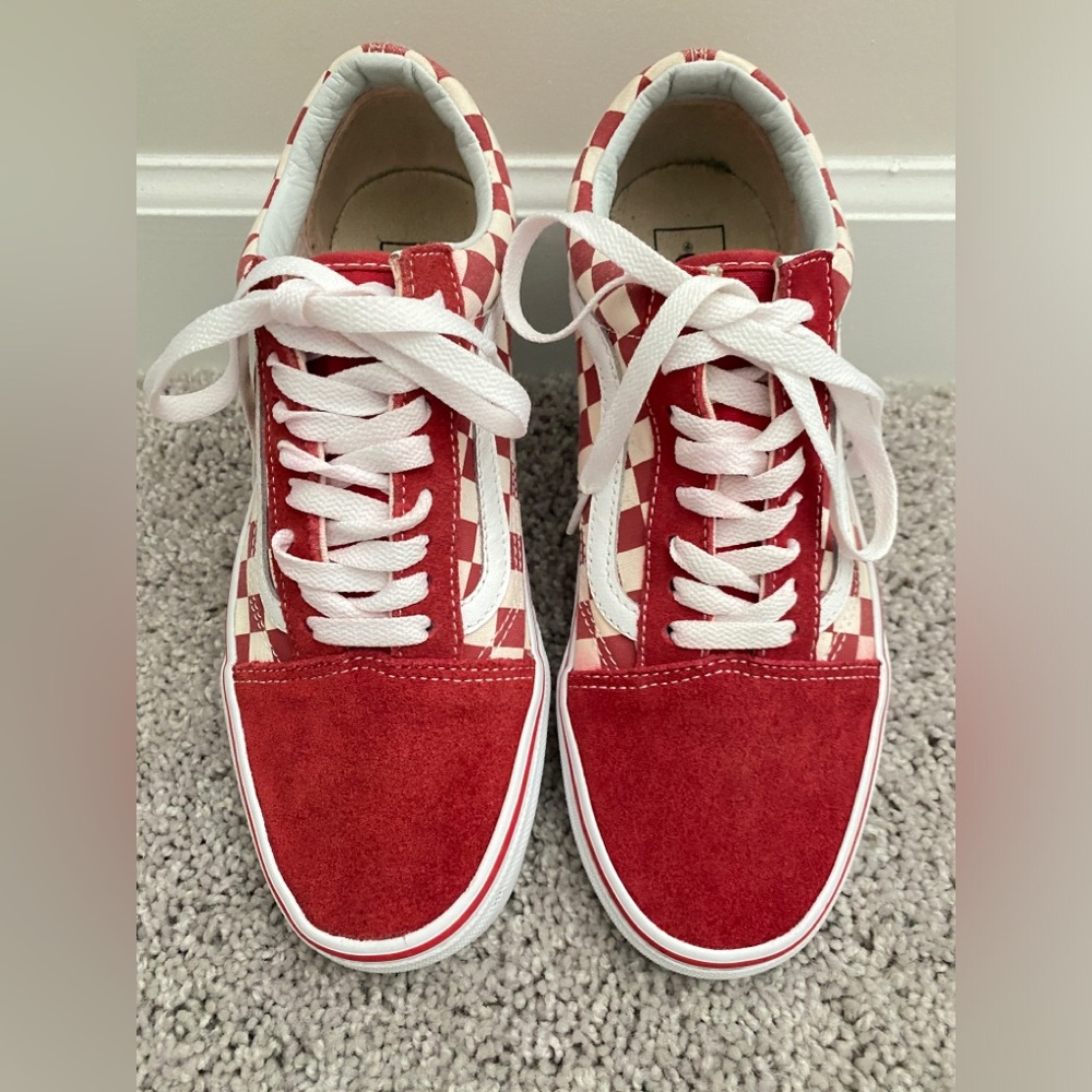 Vans Old Skool Classic Red/White Checkered Sneakers M… - Gem